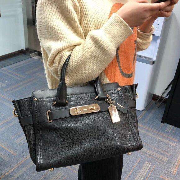 Coach | Bags | Coach Swagger Carryall 27 In Pebble Leather Black | Poshmark